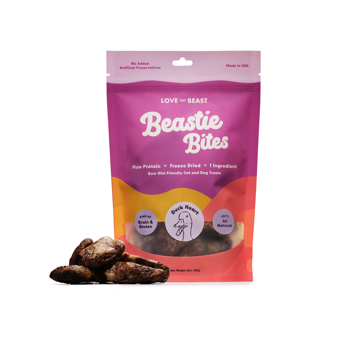 Freeze-Dried Duck Heart Dog & Cat Treat, 3-oz bag – LoveThyBeast